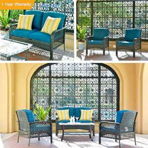 ovios Patio Wicker Outdoor Furniture Sets, Outdoor Patio Furniture Sets, All Weather Patio Furniture, Rattan Wicker Conversation Set with Cushions and Coffee Table (Gray Wicker + Blue Cushion)