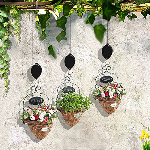 Sunnyac Retractable Plant Pulley, Adjustable Plant Hanger with Locking Button and Metal Ceiling Hooks for Hanging Plants, Garden Flower Baskets, Pots and Bird Feeders, Easily Lower or Raise (2, Black)