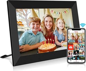 frameo digital photo frame wifi 10.1 inch hd ips lcd touch screen, 16gb memory, auto-rotate, wall-mountable, easy setup to share photos & videos via free app from anywhere