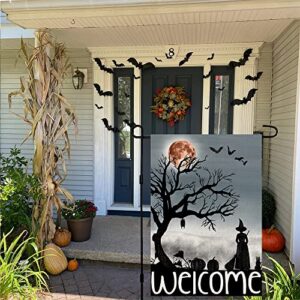 Welcome Halloween Garden Flag 12 x 18 Inch Double Sided Burlap Small Witch Pumpkin Flag Outside Porch Decor Halloween Yard Decoration DF110