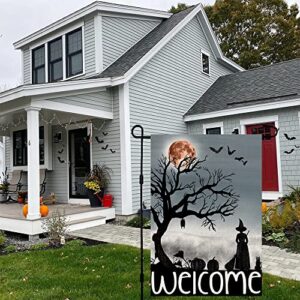 Welcome Halloween Garden Flag 12 x 18 Inch Double Sided Burlap Small Witch Pumpkin Flag Outside Porch Decor Halloween Yard Decoration DF110