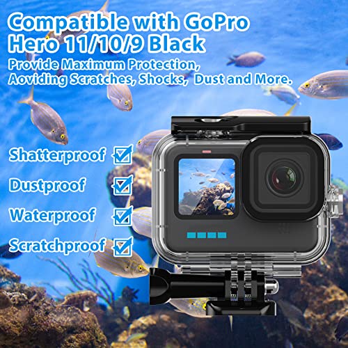 HONGDAK 169ft/60m Waterproof Housing Case for GoPro Hero 11 10/9 Black, Protective Underwater Dive Housing Shell with Bracket Accessories for Go Pro Hero11 Hero10 Hero9 Action Camera