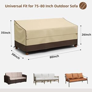 MR. COVER 3-Seater Outdoor Couch Cover Waterproof, 80-Inch Patio Furniture Covers for Sofas, Large Air Vents, UV-Resistant & Heavy Duty Material, Brown & Khaki, Sifdios Series