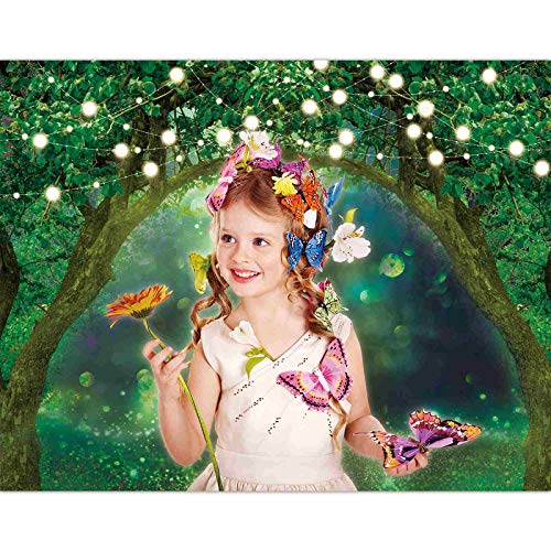 Funnytree 7x5FT Spring Enchanted Garden Backdrop Forest Fairy Wonderland Woodland Background Wedding Baby Shower Birthday Party Banner Cake Smash Decor Studio Portrait Prop Photobooth Gift Favors