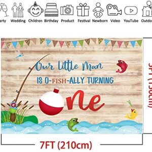 O-Fish Ally Fish Birthday Photo Backgrounds 7x5ft Rustic Wooden Boards Boys Go Fishing First Birthday Party Photography Backdrops Boys or Girls Cake Table Background Photo Studio Booth Props Vinyl