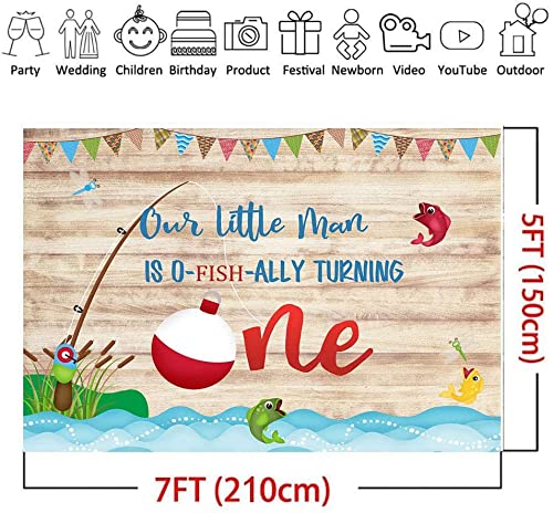 O-Fish Ally Fish Birthday Photo Backgrounds 7x5ft Rustic Wooden Boards Boys Go Fishing First Birthday Party Photography Backdrops Boys or Girls Cake Table Background Photo Studio Booth Props Vinyl