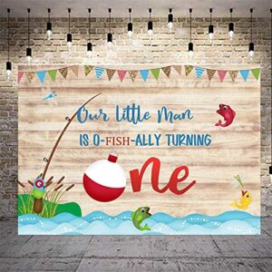 O-Fish Ally Fish Birthday Photo Backgrounds 7x5ft Rustic Wooden Boards Boys Go Fishing First Birthday Party Photography Backdrops Boys or Girls Cake Table Background Photo Studio Booth Props Vinyl