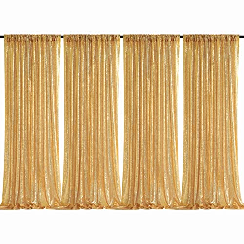 Sequin Backdrop Curtain Gold Sparkly Drapes 4 Panels 2ftx8ft Wedding Ceremony Backdrop Glitter Shimmer Fabric Backdrop Background