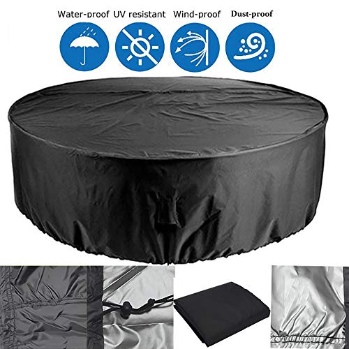 J&C Round Patio Table & Furniture Set Cover, Garden Patio Furniture Covers, Waterproof Outdoor Furniture Cover Round Furniture Black (88" x 37")