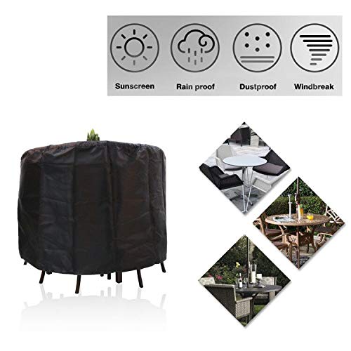 J&C Round Patio Table & Furniture Set Cover, Garden Patio Furniture Covers, Waterproof Outdoor Furniture Cover Round Furniture Black (88" x 37")