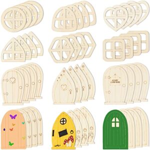 hagao fairy door wooden garden doors mini window fairy house diy craft kit for wall home party decoration 48 pcs