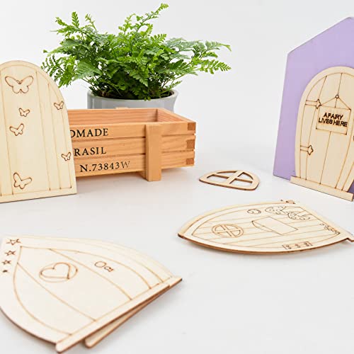 Hagao Fairy Door Wooden Garden Doors Mini Window Fairy House DIY Craft Kit for Wall Home Party Decoration 48 Pcs