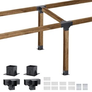 neorexon pergola kit elevated wood stand kit woodwork for 4″x 4″ (actual 3.6 x 3.6 inch), solid stainless steel 304 wooden gazebo kit for outdoor 4 way right angle corner bracket and base brackets