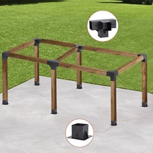 Neorexon Pergola Kit Elevated Wood Stand Kit Woodwork for 4"x 4" (Actual 3.6 X 3.6 inch), Solid Stainless Steel 304 Wooden Gazebo Kit for Outdoor 4 Way Right Angle Corner Bracket and Base Brackets