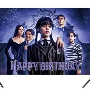 Wednesday Addams Birthday Party Decoration Cloth Wednesday Addams Party Photo Background Kids Birthday Photography Background TV Show Poster Vinyl 5x3ft