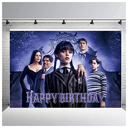 Wednesday Addams Birthday Party Decoration Cloth Wednesday Addams Party Photo Background Kids Birthday Photography Background TV Show Poster Vinyl 5x3ft