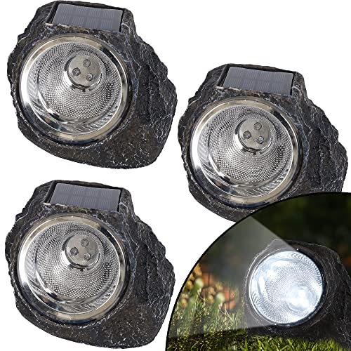 Dynaming 3 Pack Outdoor Solar Rock Lights, Solar Powered Garden Decorative Stone Lights Waterproof LED Landscape Spotlight for Lawn, Ground, Driveway, Yard, Patio, Pathway, Walkway