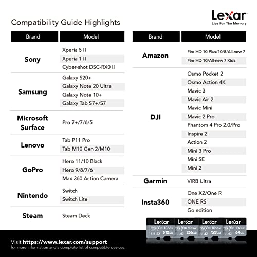 Lexar Professional 1066x 256GB microSDXC UHS-I Card w/ SD Adapter, C10, U3, V30, A2, Full HD, 4K UHD, Up to 160MB/s Read, for Action Cameras, Drones, High-End Smartphones, Tablets (LMS1066256G-BNANU)