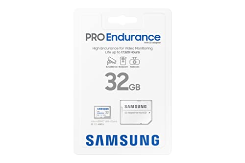 SAMSUNG PRO Endurance 32GB MicroSDXC Memory Card with Adapter for Dash Cam, Body Cam, and security camera – Class 10, U1, V10 (‎MB-MJ32KA/AM)