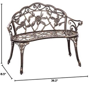 PayLessHere Garden Bronze Park Bench Yard Furniture Cast Aluminum Rose Antique