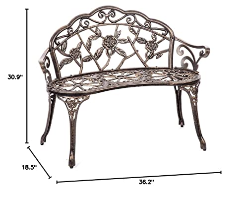 PayLessHere Garden Bronze Park Bench Yard Furniture Cast Aluminum Rose Antique