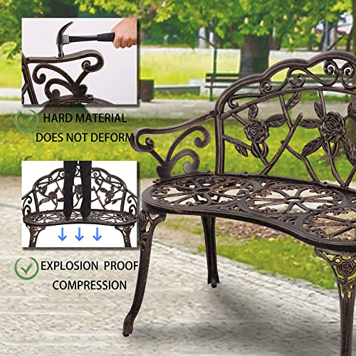 PayLessHere Garden Bronze Park Bench Yard Furniture Cast Aluminum Rose Antique