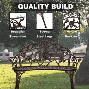 PayLessHere Garden Bronze Park Bench Yard Furniture Cast Aluminum Rose Antique