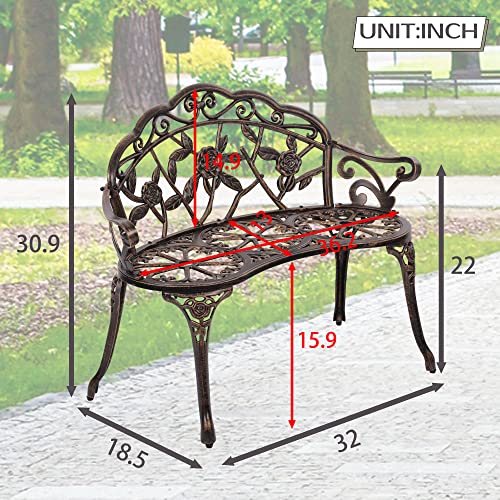 PayLessHere Garden Bronze Park Bench Yard Furniture Cast Aluminum Rose Antique