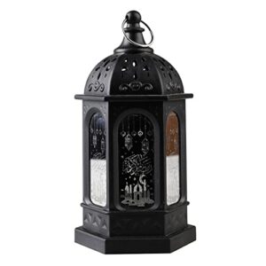 novobey ramadan lantern decor, metal retro hanging lantern battery-powered led eid mubarak decorative night lights for ramadan holiday garden yard wall decoration (hexagonal black)