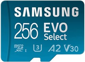 samsung evo select micro sd-memory-card + adapter, 256gb microsdxc 130mb/s full hd & 4k uhd, uhs-i, u3, a2, v30, expanded storage for android smartphones, tablets, nintendo-switch (mb-me256ka/am)