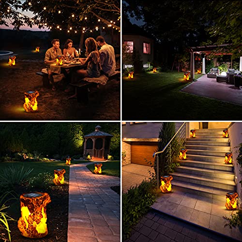 GreatPro 2PCS Outdoor Solar Lights , Stump Lamp Solar Powered/Waterproof/Outdoor Lantern for Garden/Yard/Patio/Pathway/Lawn/Festival Decor, Flickering Flame Light Chistmas, 2 Pack