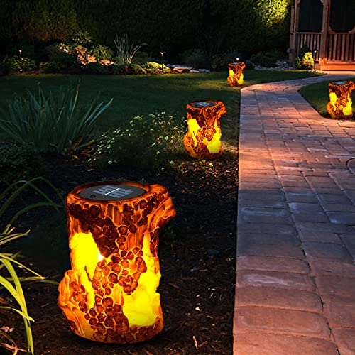 GreatPro 2PCS Outdoor Solar Lights , Stump Lamp Solar Powered/Waterproof/Outdoor Lantern for Garden/Yard/Patio/Pathway/Lawn/Festival Decor, Flickering Flame Light Chistmas, 2 Pack