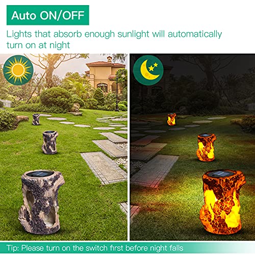 GreatPro 2PCS Outdoor Solar Lights , Stump Lamp Solar Powered/Waterproof/Outdoor Lantern for Garden/Yard/Patio/Pathway/Lawn/Festival Decor, Flickering Flame Light Chistmas, 2 Pack