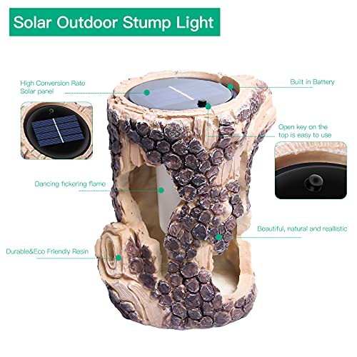 GreatPro 2PCS Outdoor Solar Lights , Stump Lamp Solar Powered/Waterproof/Outdoor Lantern for Garden/Yard/Patio/Pathway/Lawn/Festival Decor, Flickering Flame Light Chistmas, 2 Pack