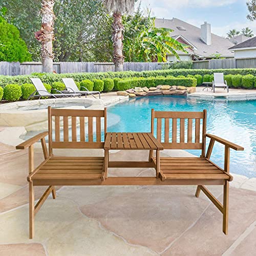 FDW Outdoor Patio Bench Wood Garden Bench Park Bench Acacia Wood for Pool Beach Backyard Balcony Porch Deck Garden Wooden Furniture, Natural Oiled