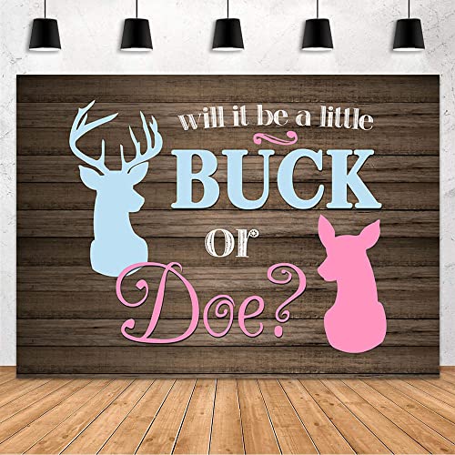 MEHOFOND Buck or Doe Gender Reveal Baby Shower Backdrop Rustic Wood Boy or Girl Deer Photography Background Banner for Dessert Table Supplies Party Decoration Photo Shoot Props Vinyl 7x5ft