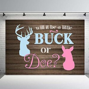 MEHOFOND Buck or Doe Gender Reveal Baby Shower Backdrop Rustic Wood Boy or Girl Deer Photography Background Banner for Dessert Table Supplies Party Decoration Photo Shoot Props Vinyl 7x5ft