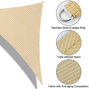 5' x 5' x 5' Triangle Sun Shade Sail Canopy UV Block Fabric Shelter Cloth Screen Awning for Outdoor Patio Garden - 185 GSM, 95% UV Block, Heavy Duty, Customized, Beige