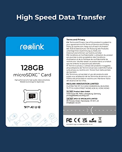 REOLINK 128GB microSDXC UHS-I Memory Card, U3, A2, V30, Class 10, Micro SD Card Compatible with Reolink Security Camera