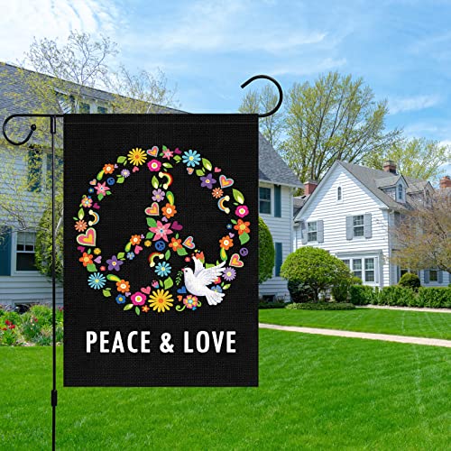 Heyfibro Peace & Love Spring Garden Flag Peace Bird House Flag 12x18 Inch Double Sided, Pigeon Seasonal Yard Flag, for Holiday Spring Summer Outdoor Decoration(ONLY FLAG)