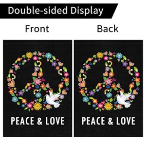 Heyfibro Peace & Love Spring Garden Flag Peace Bird House Flag 12x18 Inch Double Sided, Pigeon Seasonal Yard Flag, for Holiday Spring Summer Outdoor Decoration(ONLY FLAG)