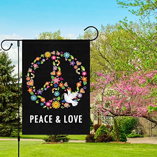 Heyfibro Peace & Love Spring Garden Flag Peace Bird House Flag 12x18 Inch Double Sided, Pigeon Seasonal Yard Flag, for Holiday Spring Summer Outdoor Decoration(ONLY FLAG)