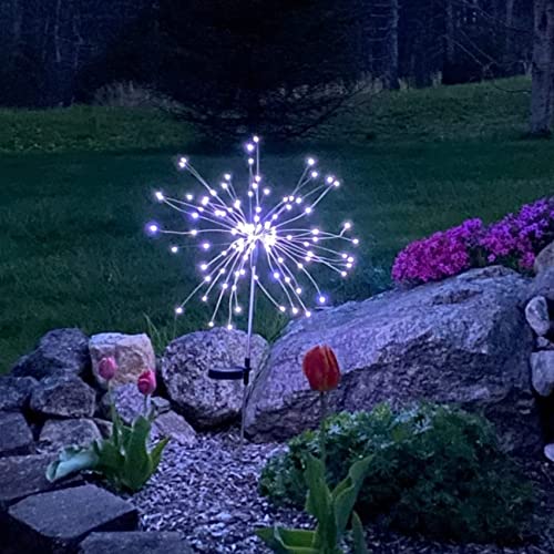 Solar Christmas Lights Outdoor Waterproof [2022 Brighter & Longer-Lasting] 105 LED 2 Pack Fairy Lights Firework Starburst Lights for Garden Yard Outside Patio Decor Xmas Decoration (Cool White)