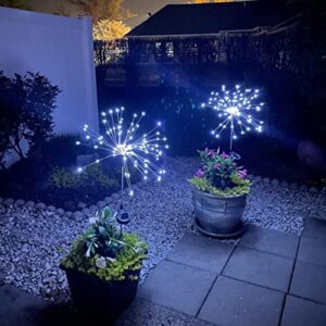 Solar Christmas Lights Outdoor Waterproof [2022 Brighter & Longer-Lasting] 105 LED 2 Pack Fairy Lights Firework Starburst Lights for Garden Yard Outside Patio Decor Xmas Decoration (Cool White)