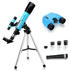 maxusee lunar telescope for kids and astronomy beginners, refractor telescope with finder scope and 3 eyepieces, travel telescope with compact hd binoculars for moon viewing bird watching sightseeing