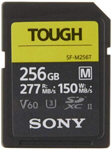 sony tough-m series sdxc uhs-ii card 256gb, v60, cl10, u3, max r277mb/s, w150mb/s (sf-m256t/t1), black