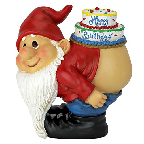 Birthday Decorations - Garden Gnome Statue - Loonie Moonie Happy Birthday Gnome Statue - Naughty Gnomes - Mooning Gnomes Statues