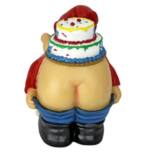 Birthday Decorations - Garden Gnome Statue - Loonie Moonie Happy Birthday Gnome Statue - Naughty Gnomes - Mooning Gnomes Statues