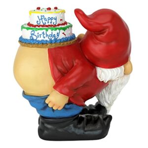 Birthday Decorations - Garden Gnome Statue - Loonie Moonie Happy Birthday Gnome Statue - Naughty Gnomes - Mooning Gnomes Statues