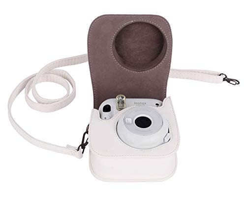 Phetium Instant Camera Case Compatible with Instax Mini 11,PU Leather Bag with Pocket and Adjustable Shoulder Strap (White)